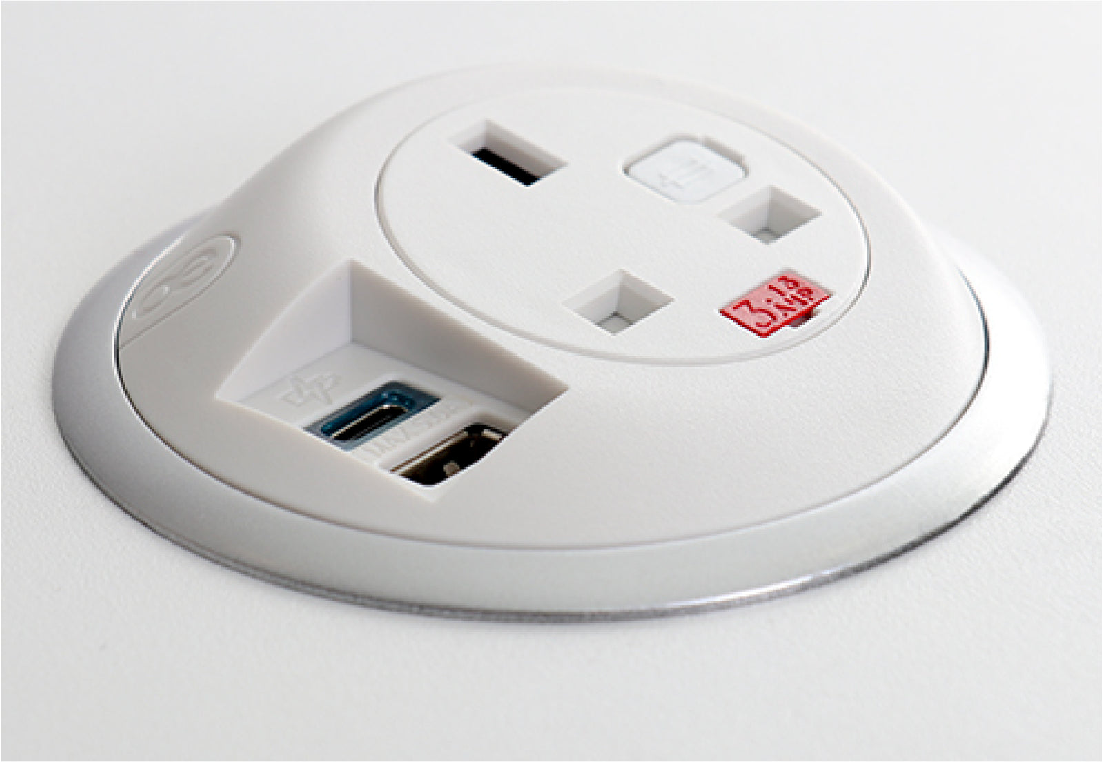 OE PixelTUF White In-Surface Unit | UK 13A Socket, USB A & USB-C Fast | The Power Outlet